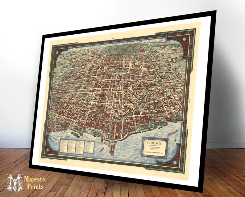 Panoramic Map of Chicago - Old Maps and Prints - Vintage Wall Decor ...