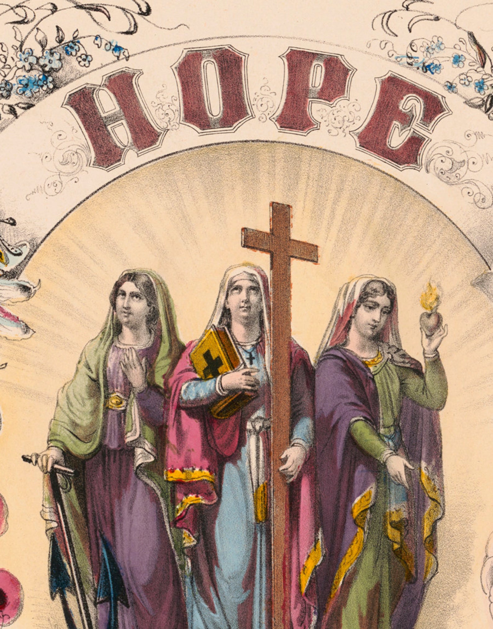 Faith Hope Charity Vintage Art Print Virtues and - Etsy