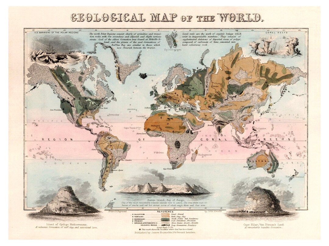 Emslie Geological Map of the World - Vintage Geology Art Print ...