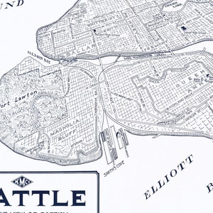 Vintage Panoramic Map of Seattle Old Maps and Prints Emerald City Wall ...