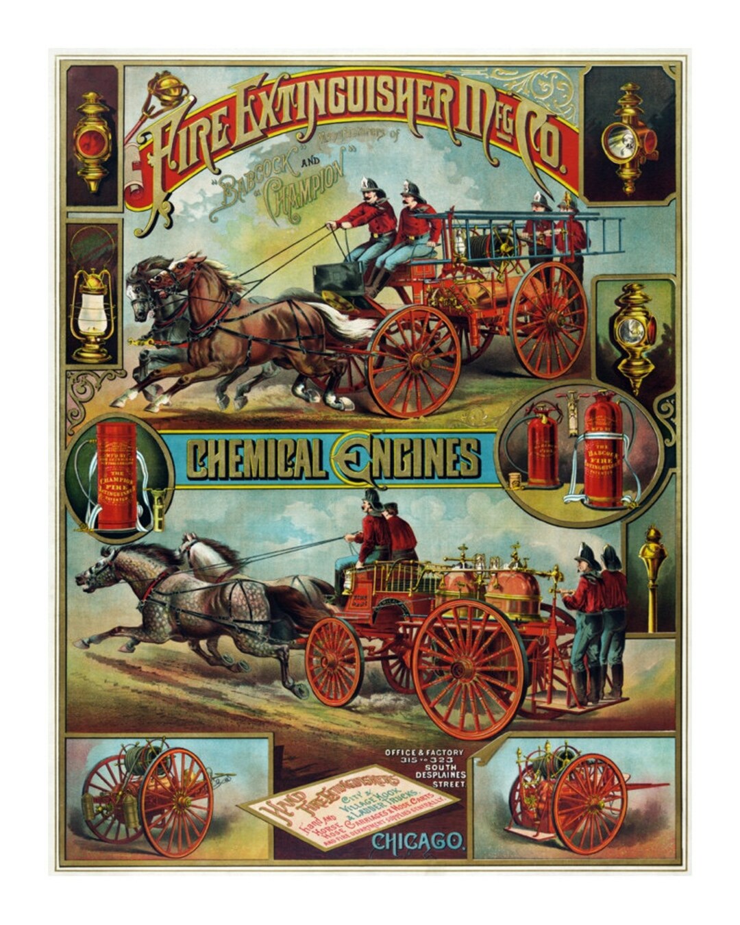 Fire Fighting Supply Ad - Vintage Art Print - Antique Advertising Sign ...
