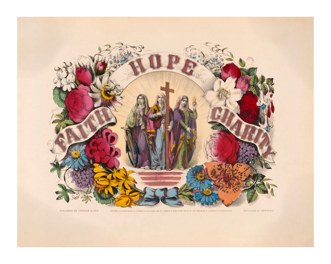 Faith Hope Charity Vintage Art Print - Virtues and Spirituality ...