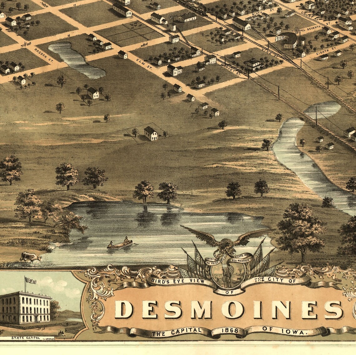 1868 Map of Des Moines Iowa Old Maps and Prints Vintage - Etsy