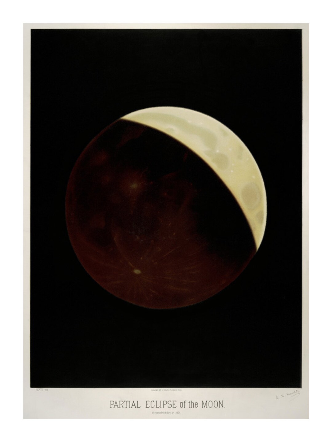 Partial Eclipse of the Moon - Astronomy - Lunar Restoration Art Print ...