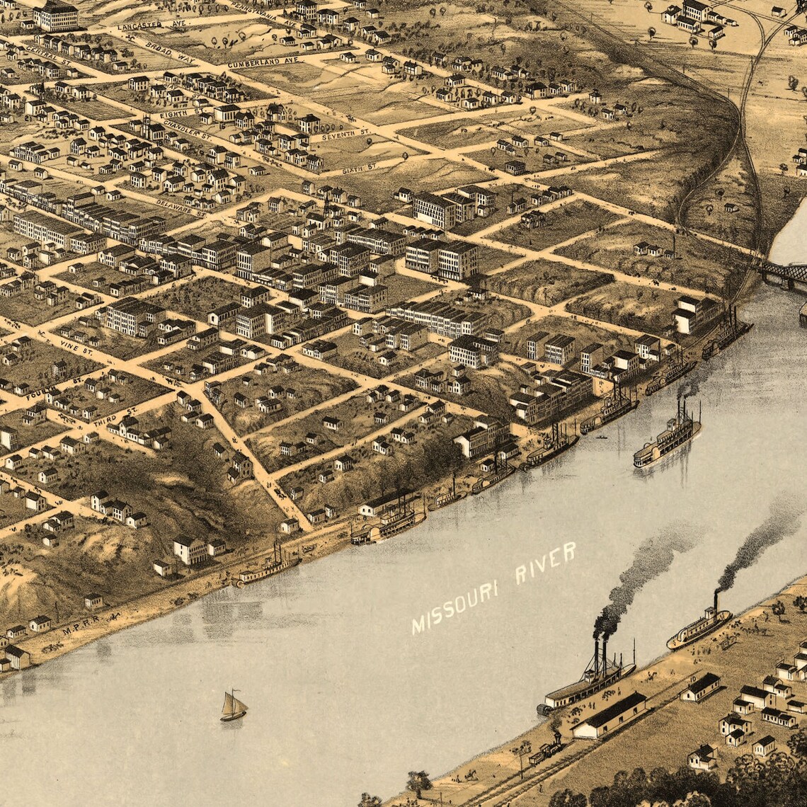 1869 Map of Kansas City Missouri Old Maps and Prints | Etsy