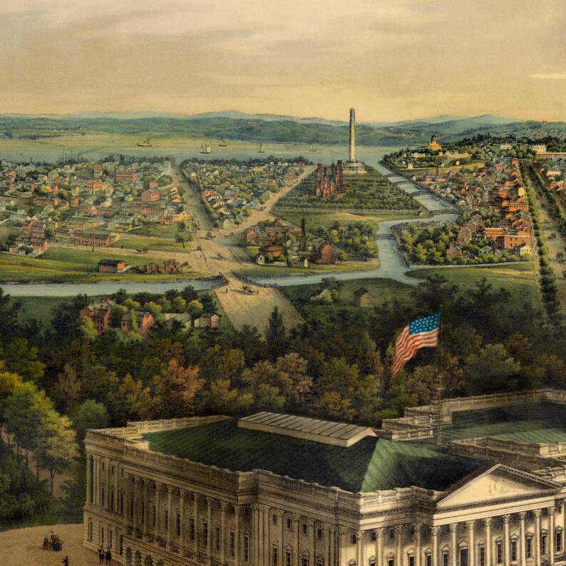 Panoramic View of Washington DC Old Maps and Prints Vintage Wall Art ...