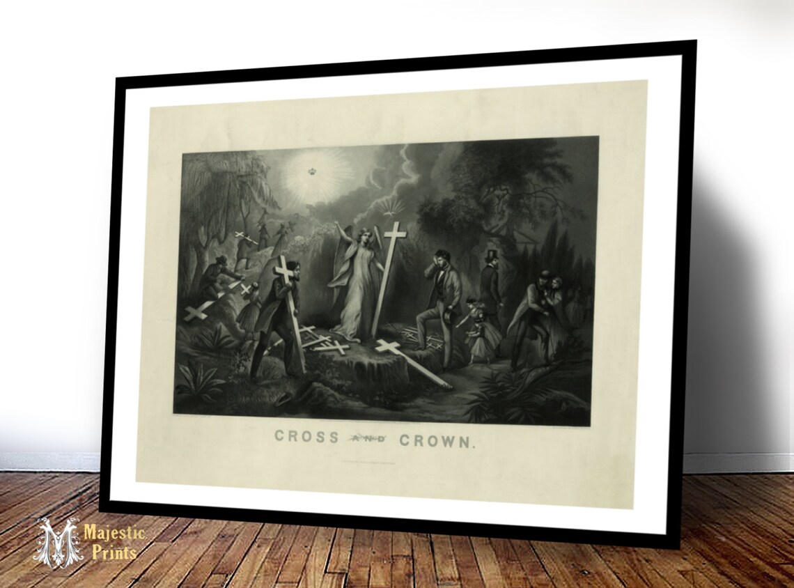 Cross and Crown Vintage Art Print Religious Art Cross - Etsy