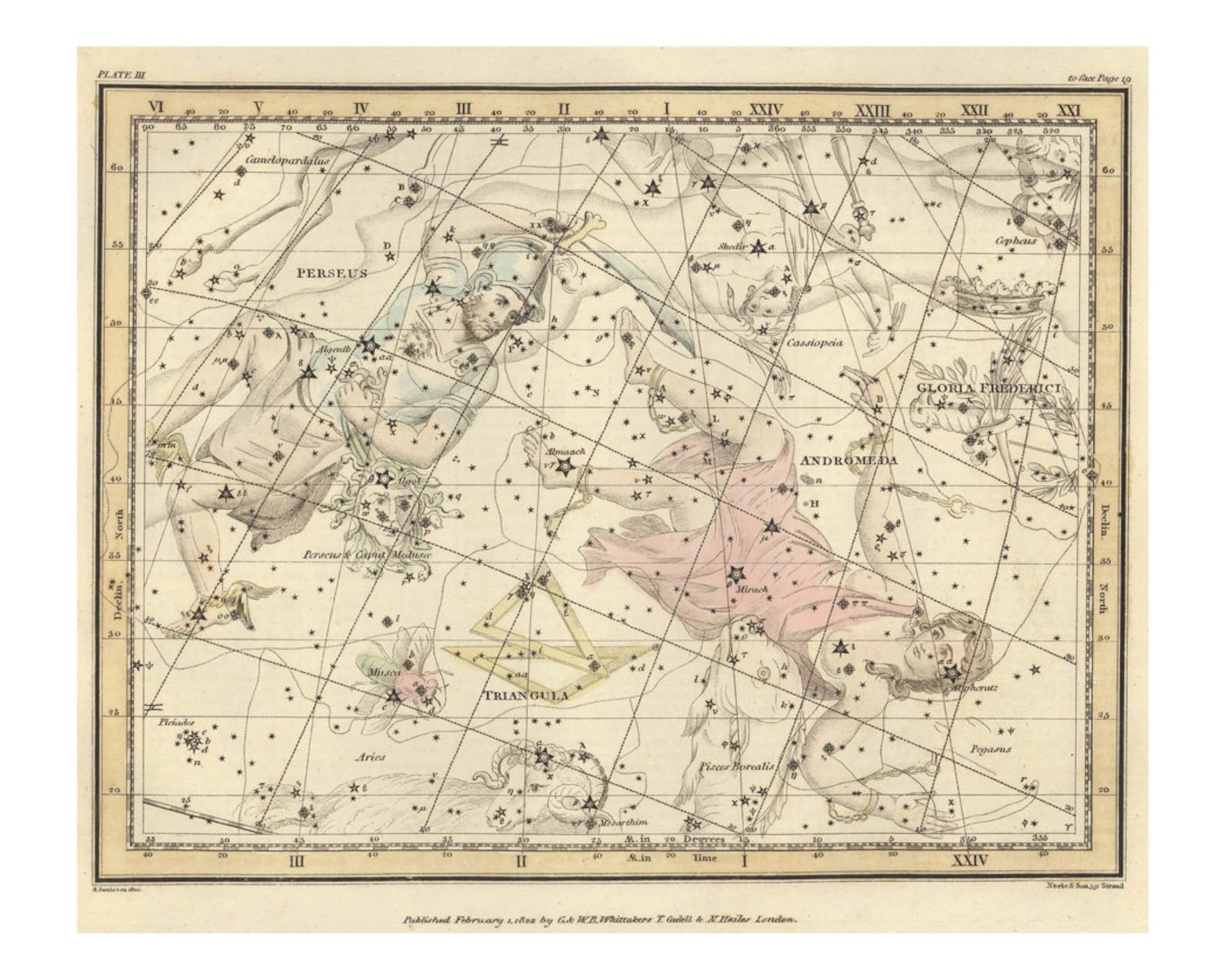 Vintage Perseus Andromeda Constellation Celestial Map Astronomy Gift ...