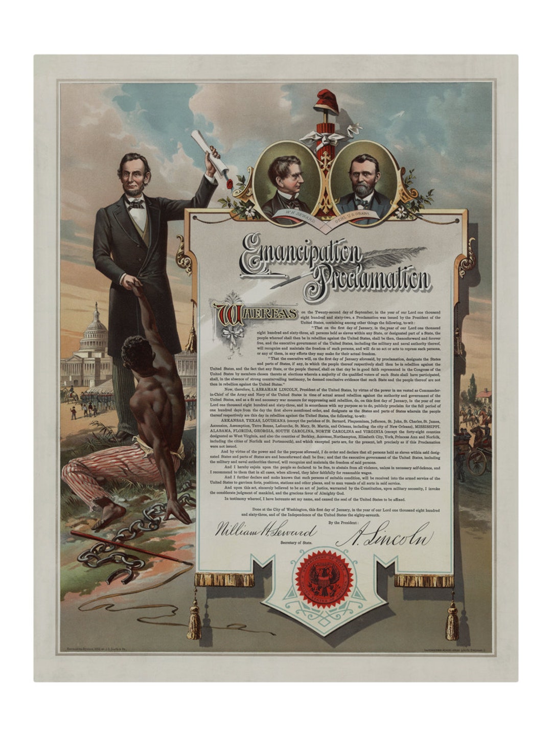 Abraham Lincoln Emancipation Proclamation - Vintage Art Print ...