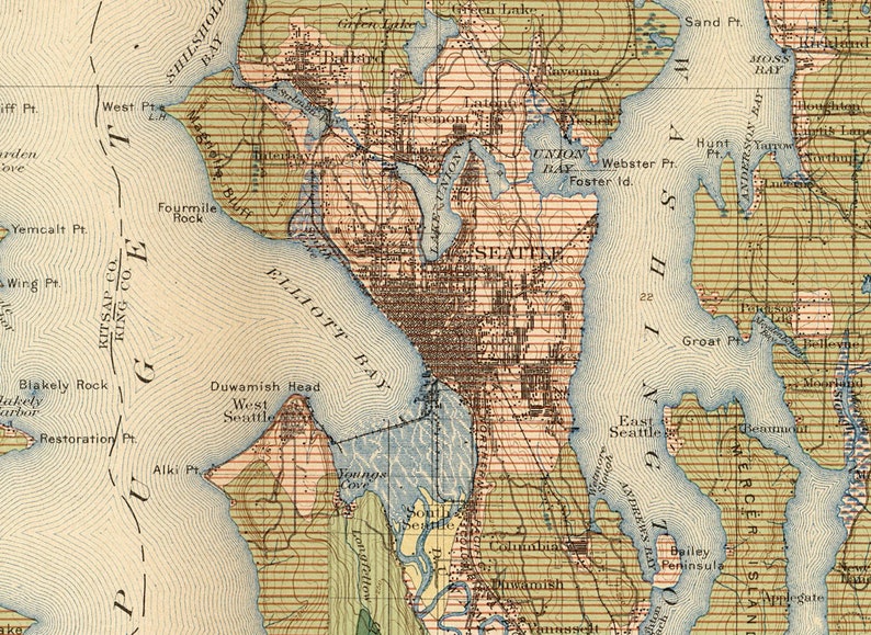 1900 Geologic Survey Map of Seattle Land Use and Timber Old - Etsy