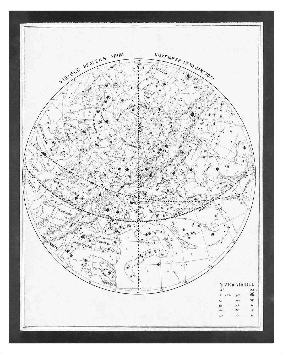 Visible Heavens 04 Constellation Celestial Chart - Astronomy Gift ...
