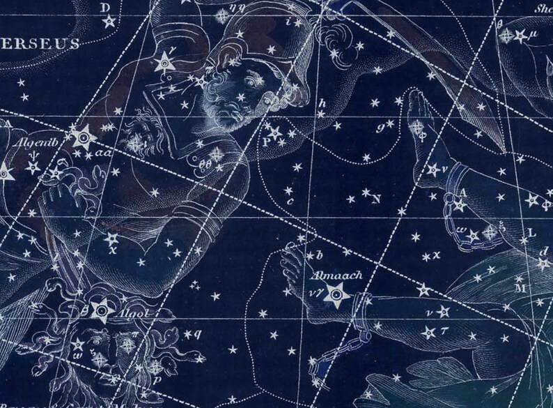 Vintage Perseus Andromeda Constellation Celestial Map Astronomy Gift ...