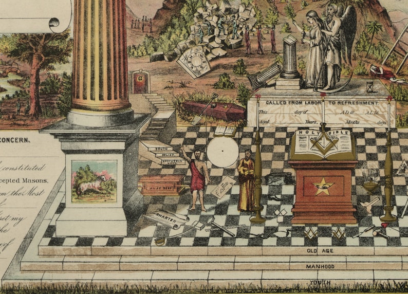 Emblematic Chart of Free and Accepted Masons - Antique Masonic Gifts ...