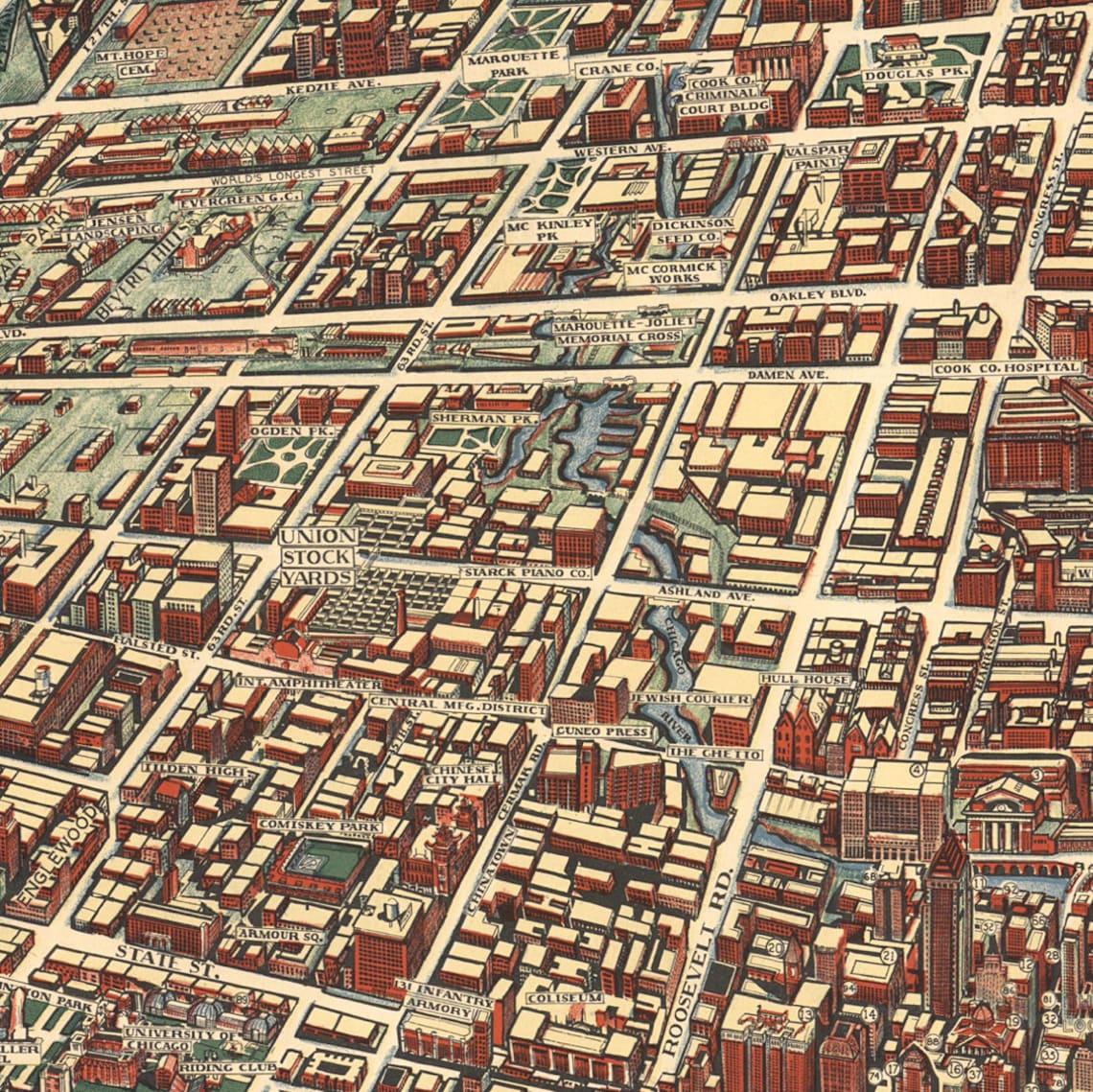 Panoramic Map of Chicago Old Maps and Prints Vintage Wall Decor Antique ...