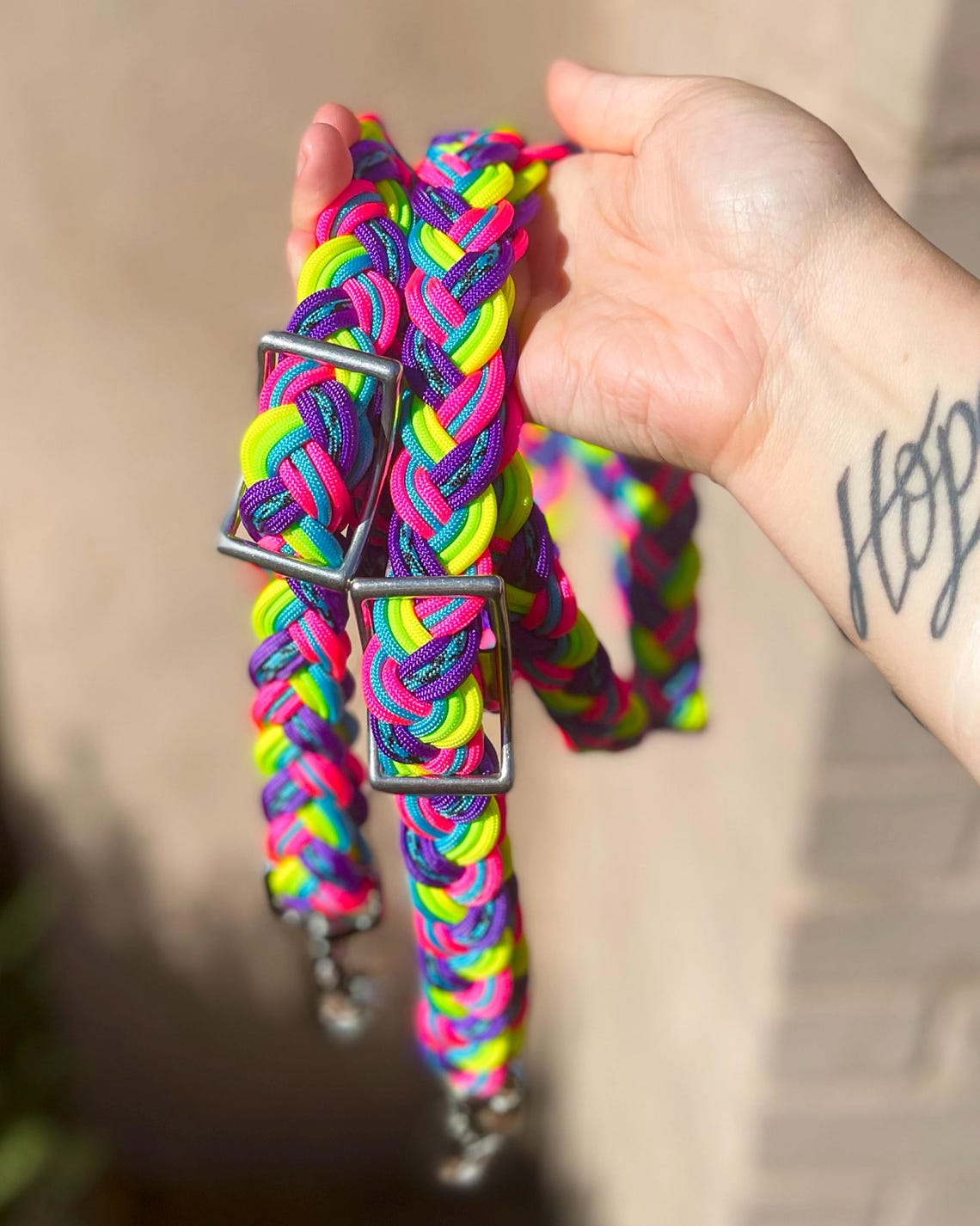 Neon Rainbow 6ft Horse Reins, Bright Braided Flat Paracord Reins, Great ...
