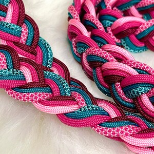 Pink and Teal Reins | Handmade Braided Loop Reins | Paracord Rope Horse ...