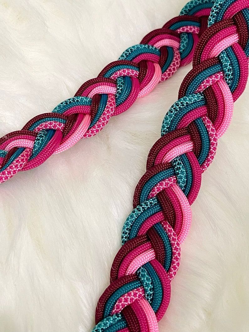Pink and Teal Reins Handmade Braided Loop Reins Paracord Rope Horse ...