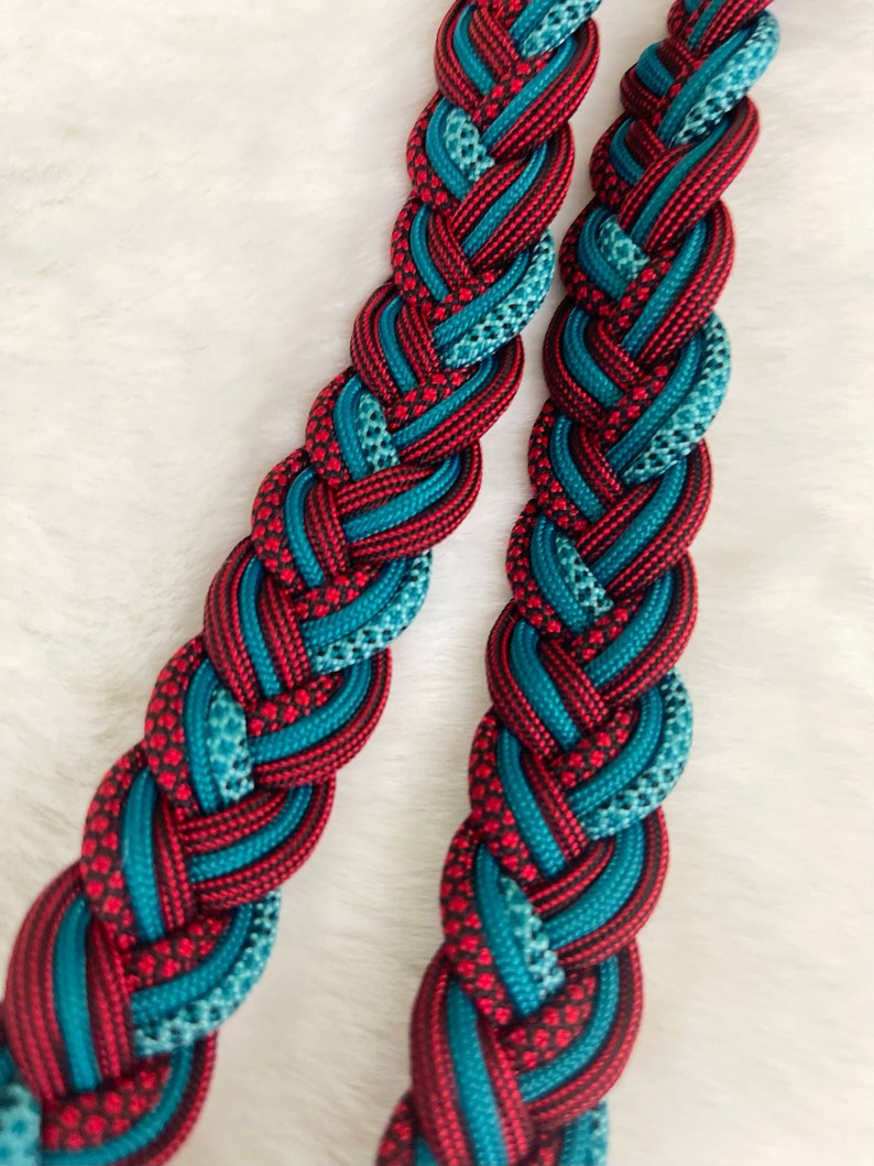 Red and Teal Reins | Braided Loop Reins | Paracord Rope Horse Tack ...