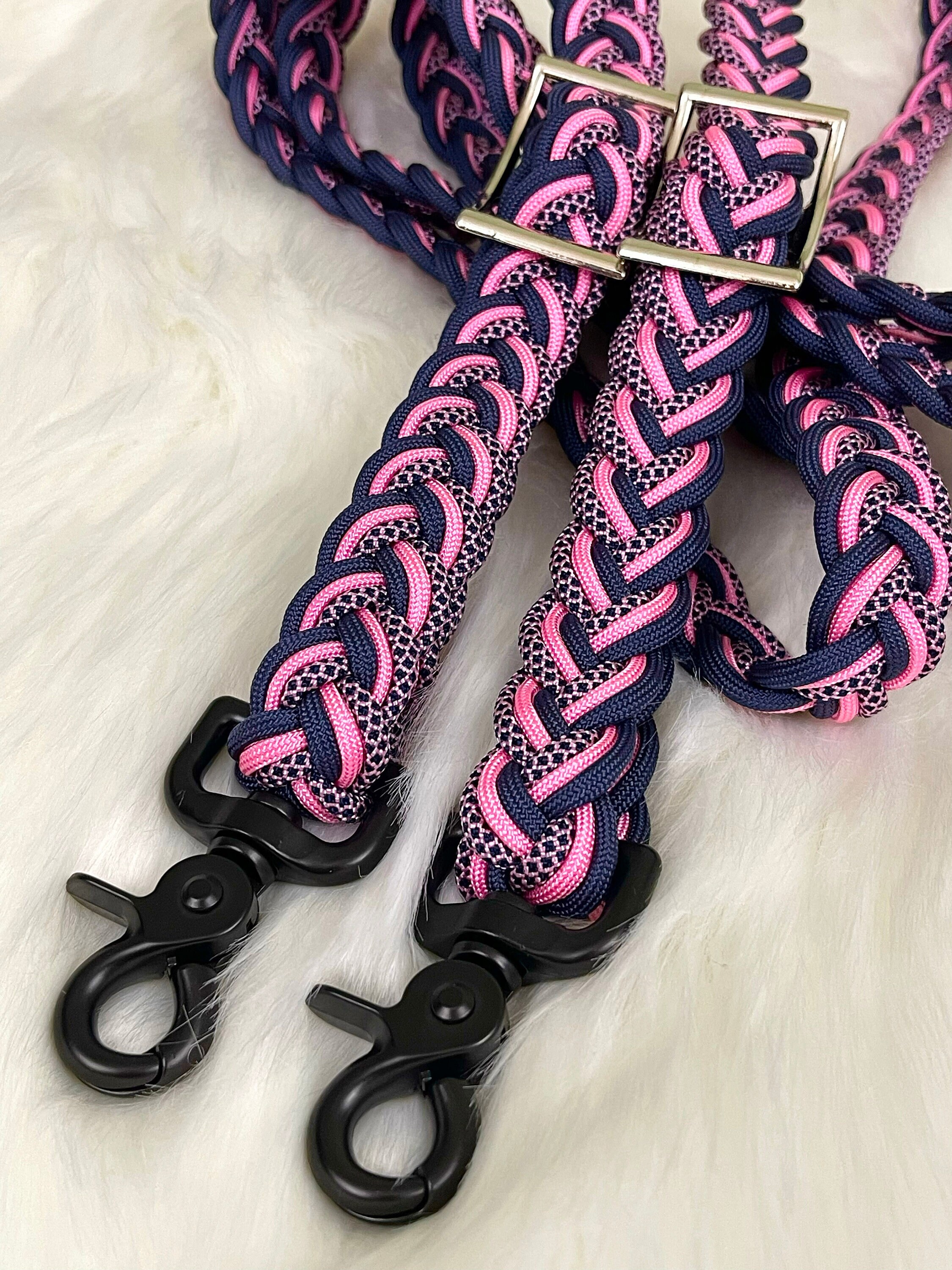 Pink Horse Reins | Paracord Braided Loop Reins | Handmade Rope Tack ...