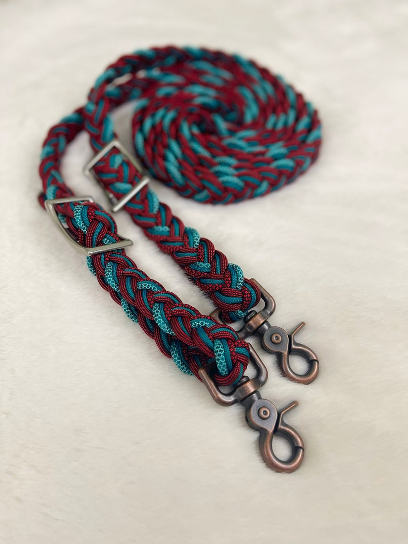 Red and Teal Reins | Braided Loop Reins | Paracord Rope Horse Tack ...