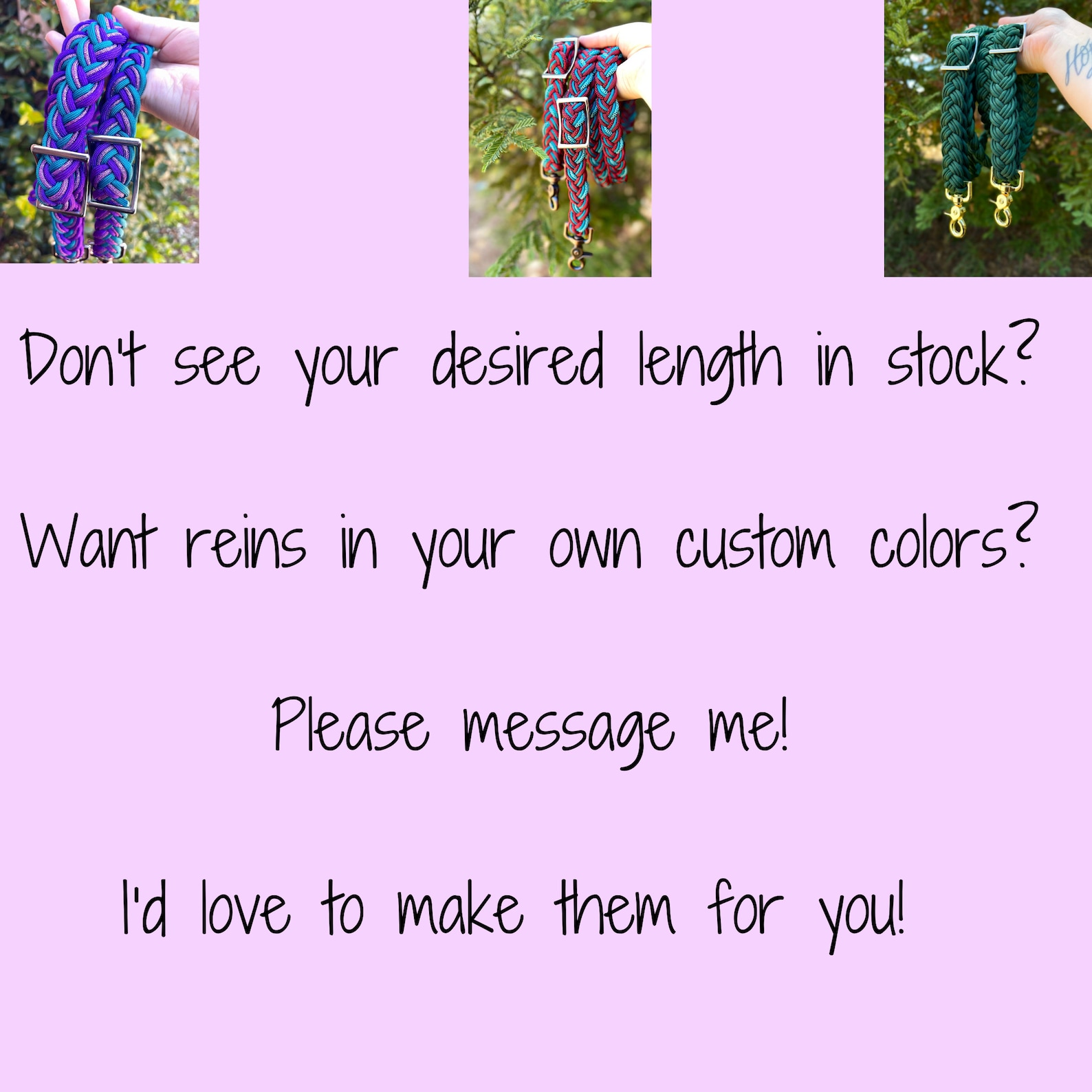 Pink Horse Reins | Paracord Braided Loop Reins | Handmade Rope Tack ...