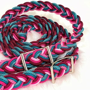 Pink and Teal Reins | Handmade Braided Loop Reins | Paracord Rope Horse ...