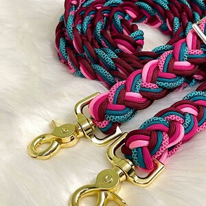 Pink and Teal Reins | Handmade Braided Loop Reins | Paracord Rope Horse ...