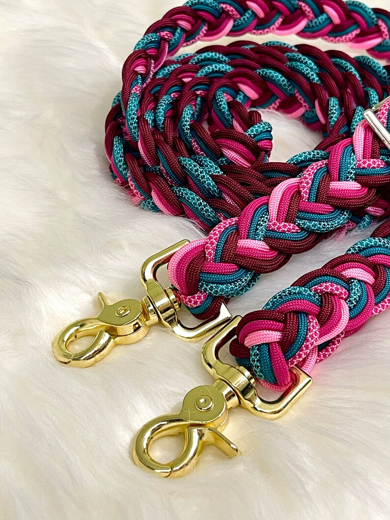Pink and Teal Reins Handmade Braided Loop Reins Paracord Rope Horse ...
