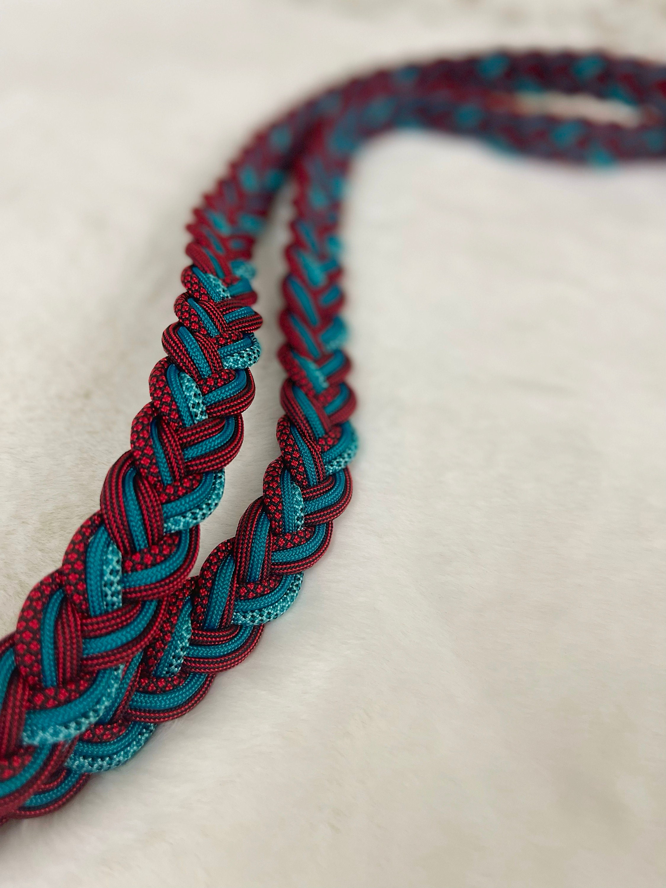 Red and Teal Reins | Braided Loop Reins | Paracord Rope Horse Tack ...