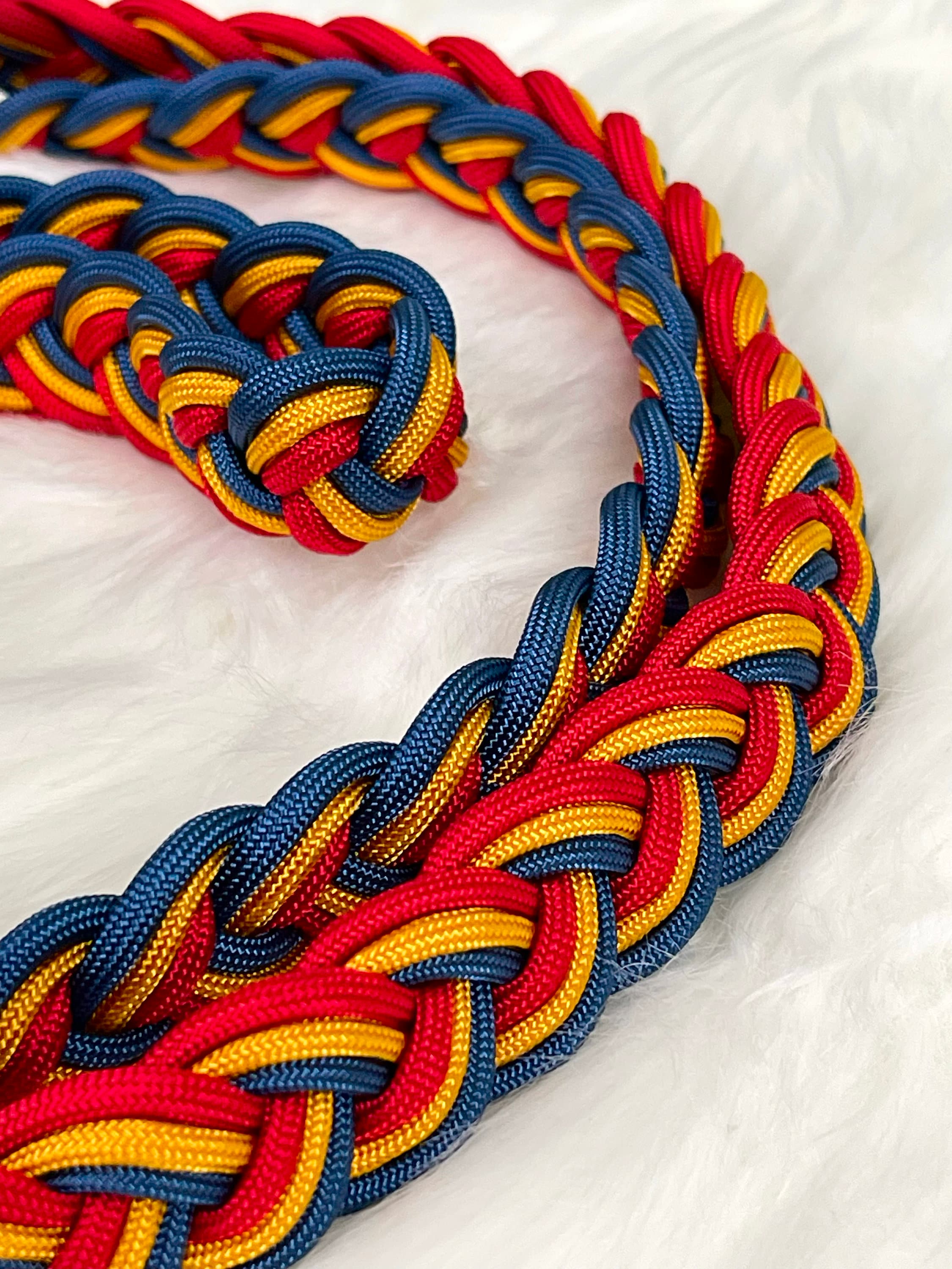 Braided Loop Horse Reins - Navy, Gold, Red - Adjustable Paracord Rope ...