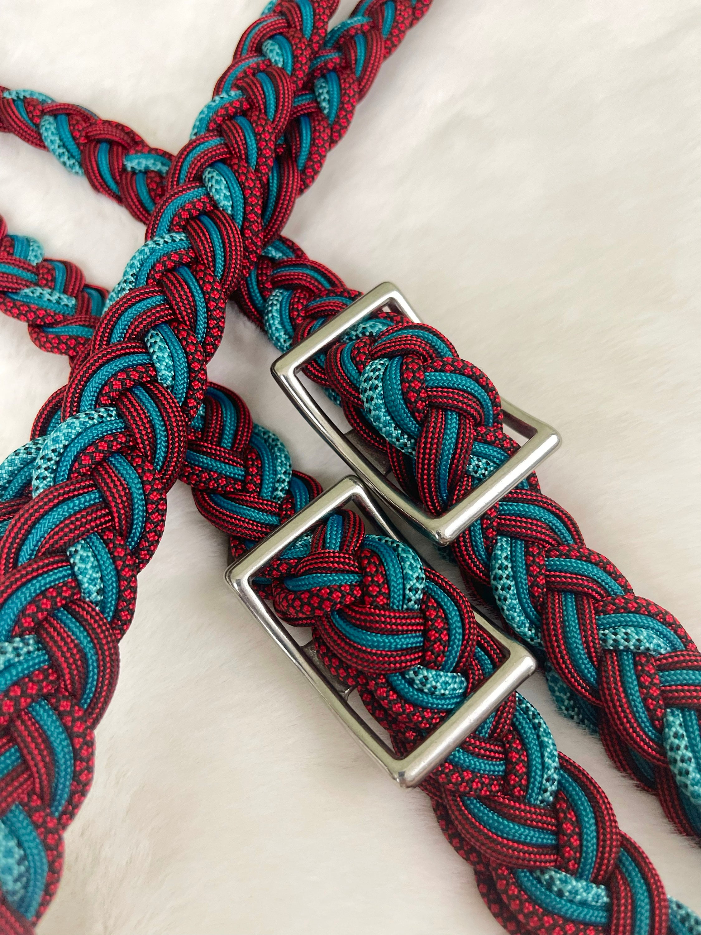 Red and Teal Reins Braided Loop Reins Paracord Rope Horse Tack ...