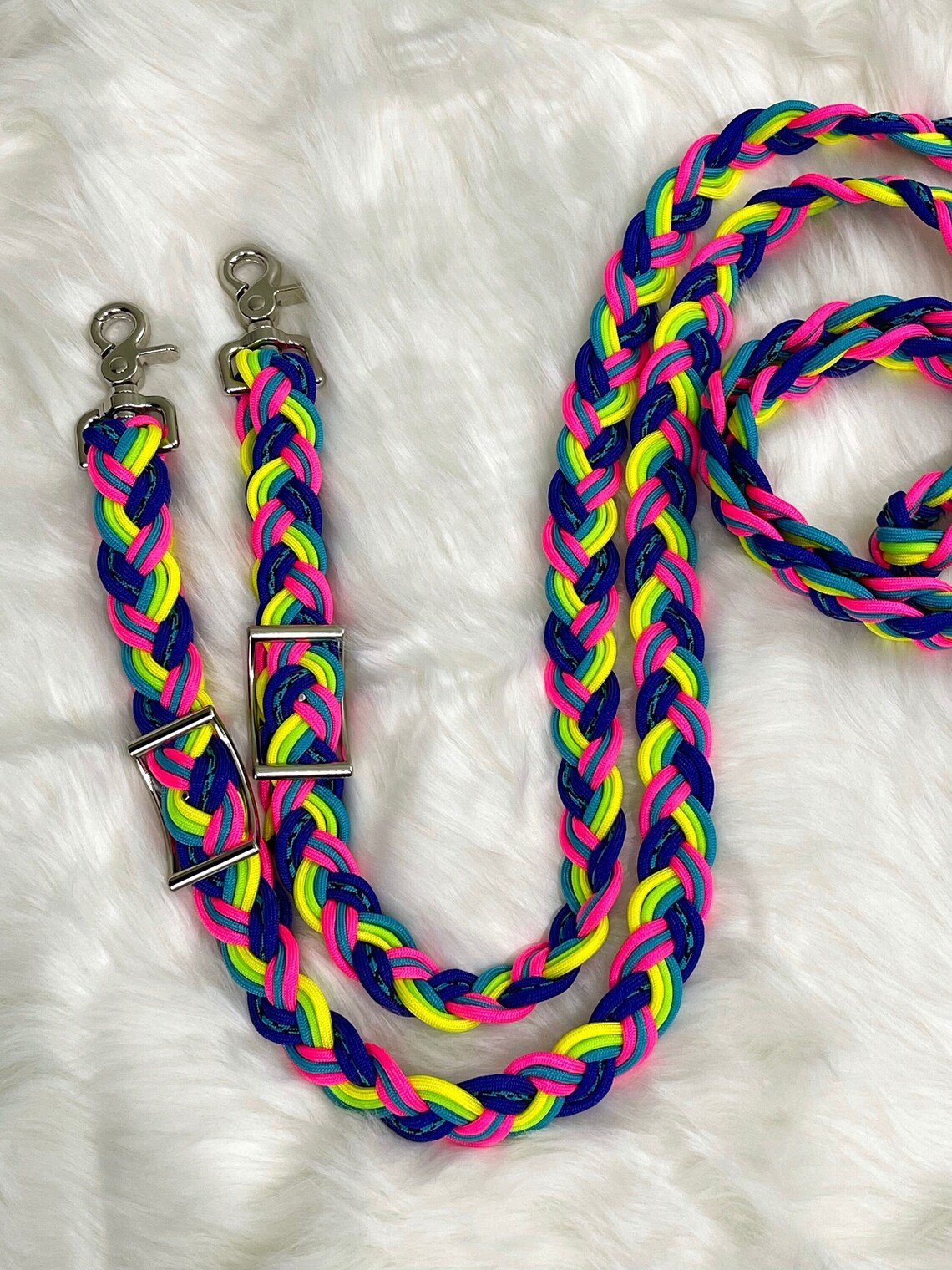 Neon Rainbow 6ft Horse Reins, Bright Braided Flat Paracord Reins, Great ...