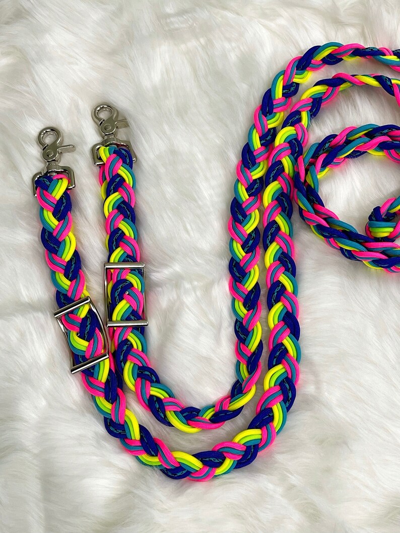 Neon Rainbow 6ft Horse Reins, Bright Braided Flat Paracord Reins, Great ...