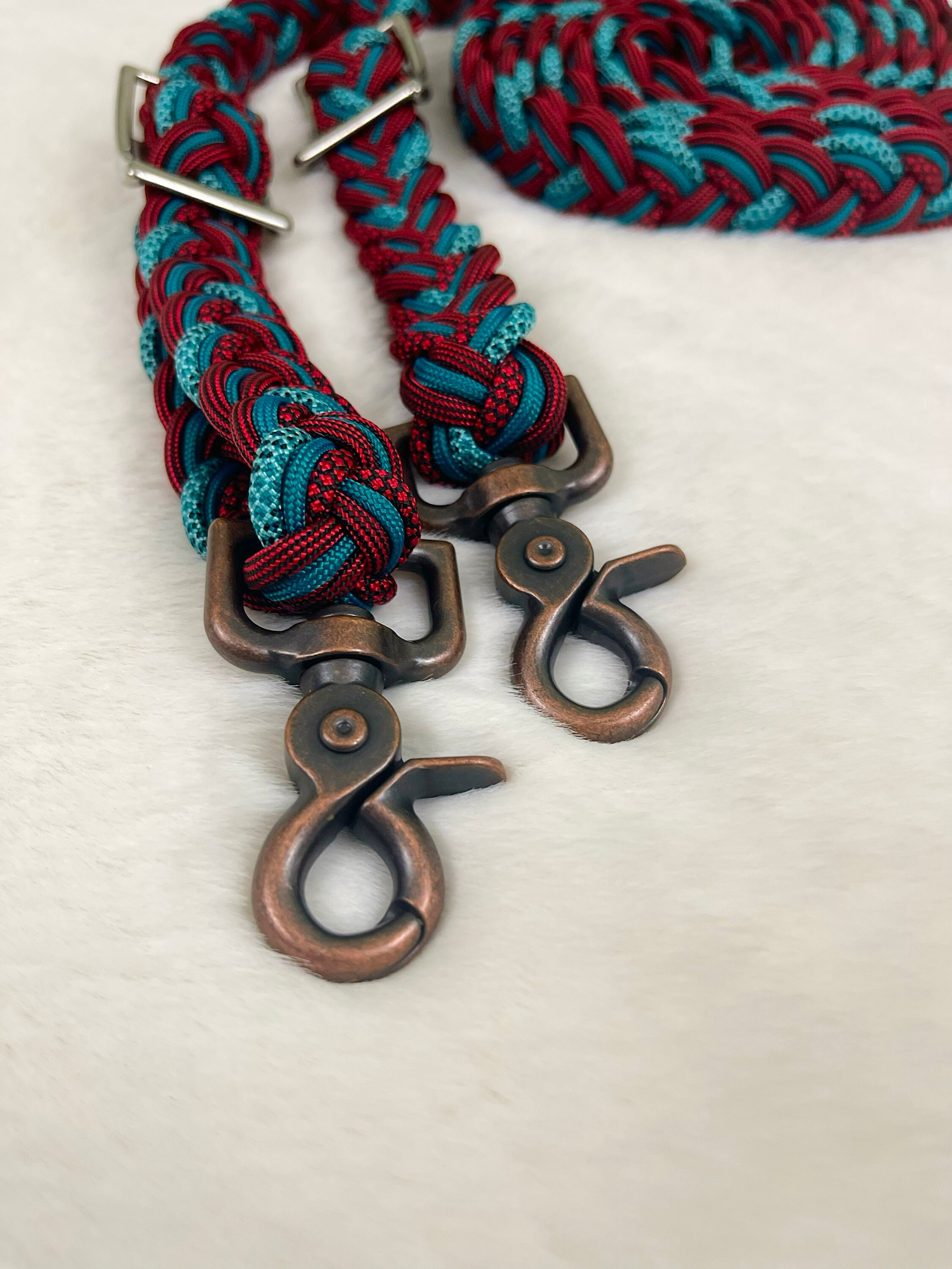 Red and Teal Reins | Braided Loop Reins | Paracord Rope Horse Tack ...