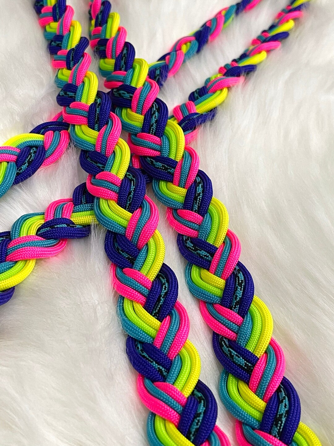 Neon Rainbow 6ft Horse Reins, Bright Braided Flat Paracord Reins, Great ...