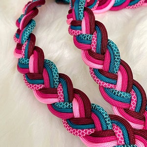 Pink and Teal Reins | Handmade Braided Loop Reins | Paracord Rope Horse ...