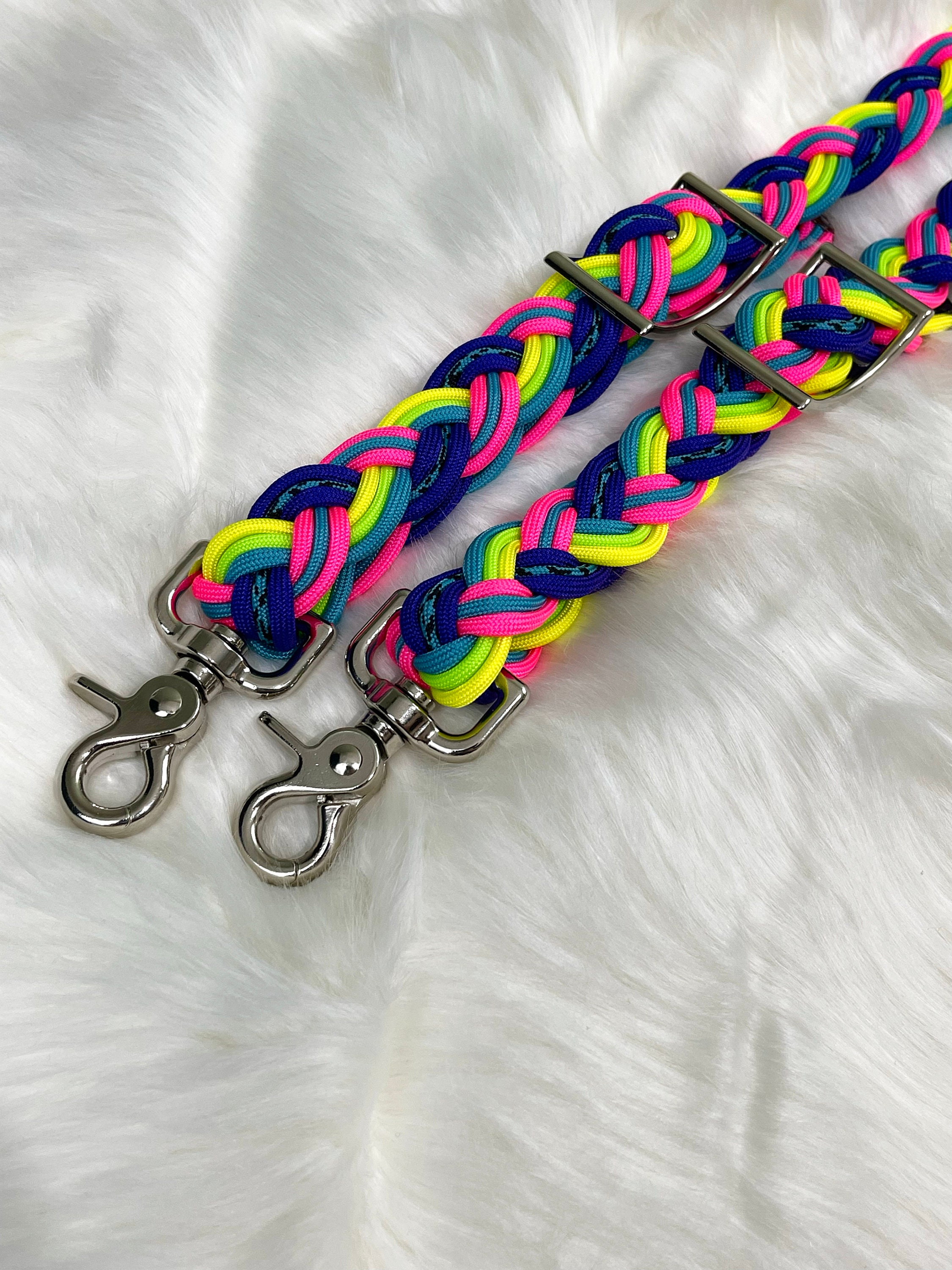 Neon Rainbow 6ft Horse Reins, Bright Braided Flat Paracord Reins, Great ...