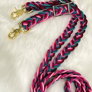 Pink and Teal Reins | Handmade Braided Loop Reins | Paracord Rope Horse ...