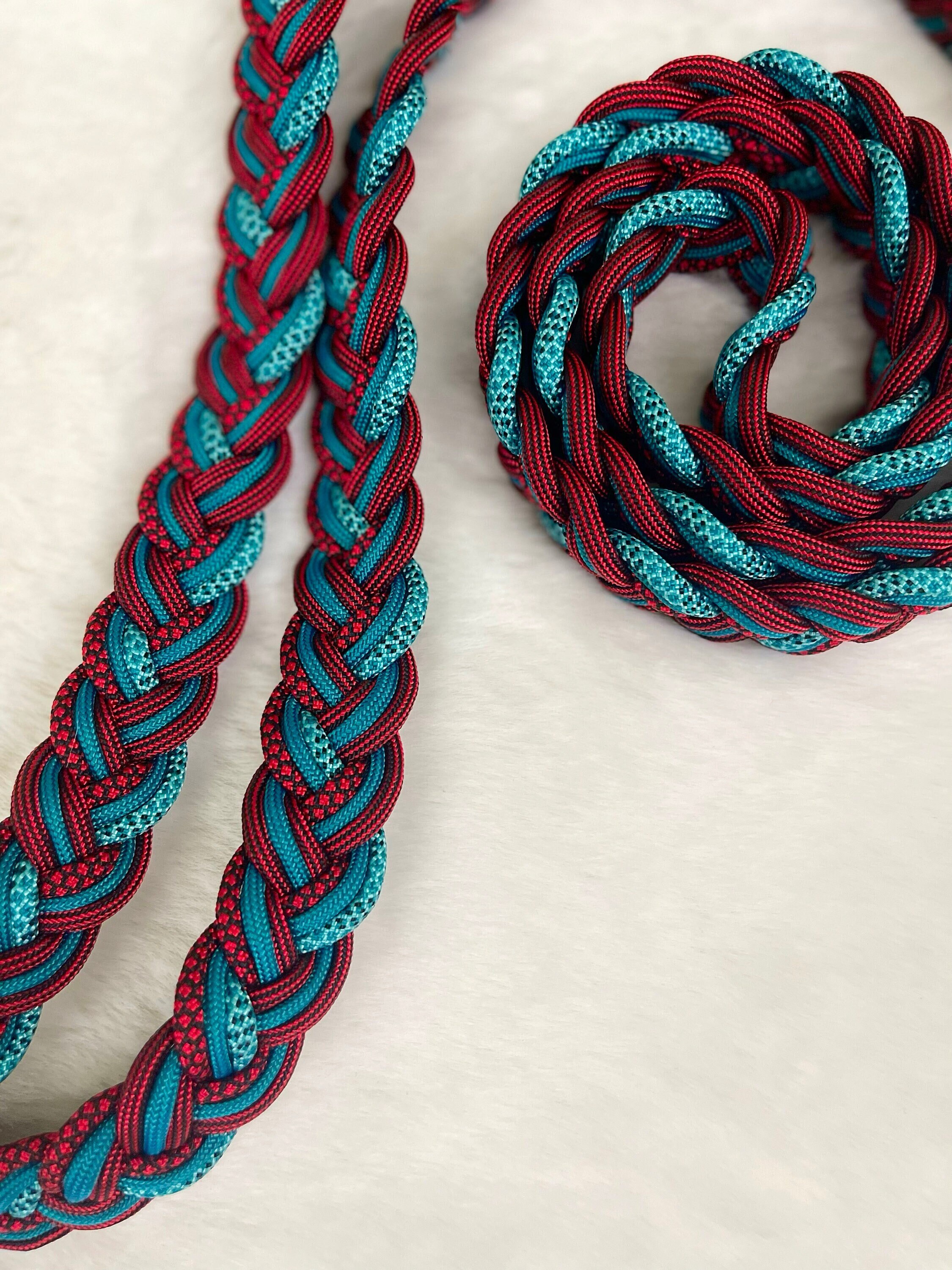 Red and Teal Reins | Braided Loop Reins | Paracord Rope Horse Tack ...
