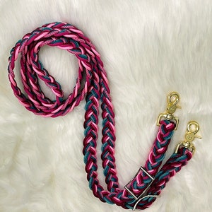 Pink and Teal Reins | Handmade Braided Loop Reins | Paracord Rope Horse ...