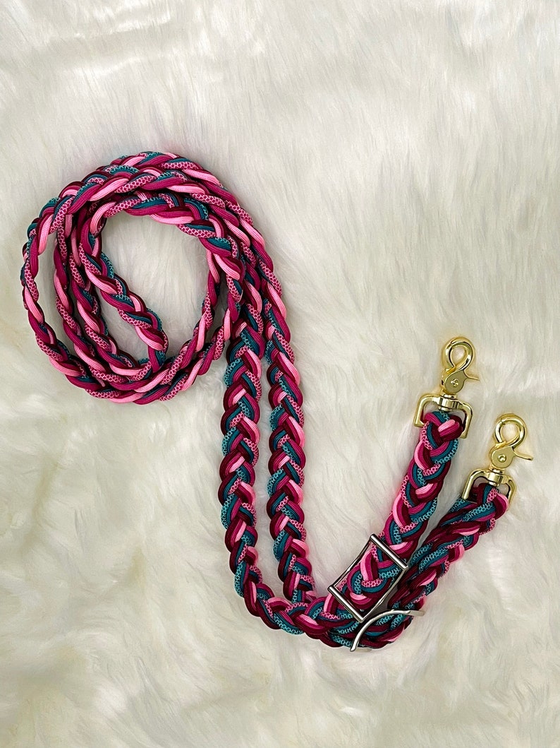 Pink and Teal Reins Handmade Braided Loop Reins Paracord Rope Horse ...