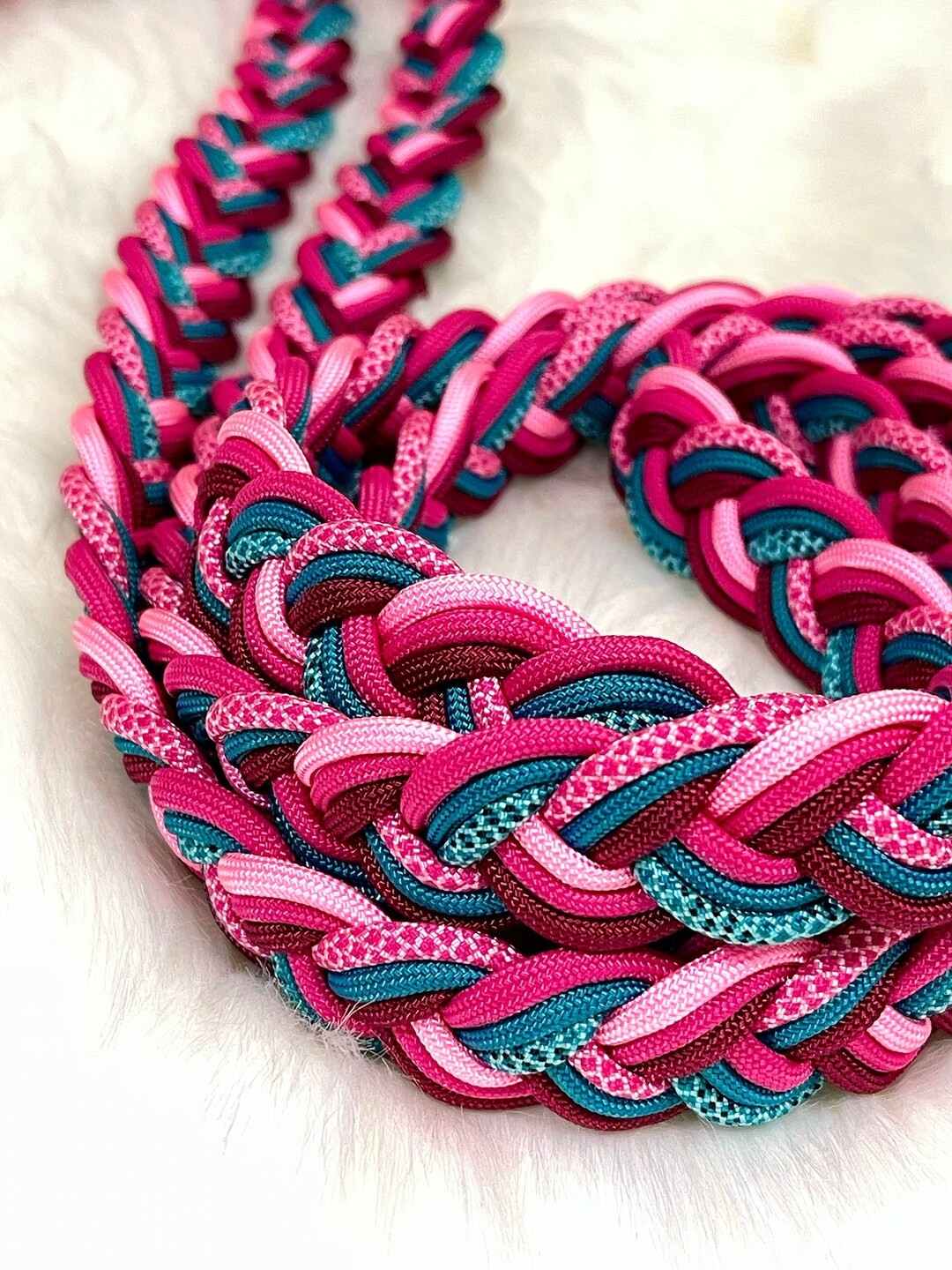 Pink and Teal Reins | Handmade Braided Loop Reins | Paracord Rope Horse ...