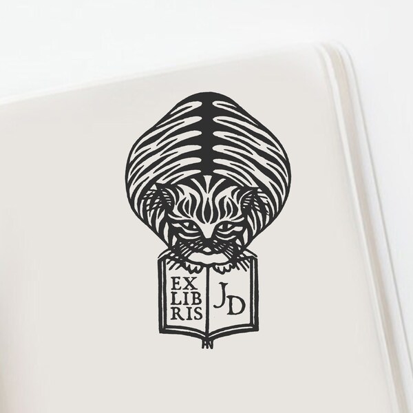 Cat Reading Stamp - Etsy