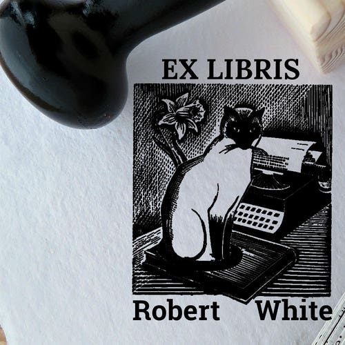 Cat on the Books Custom Ex Libris Stamp Black Cat Bookplate - Etsy
