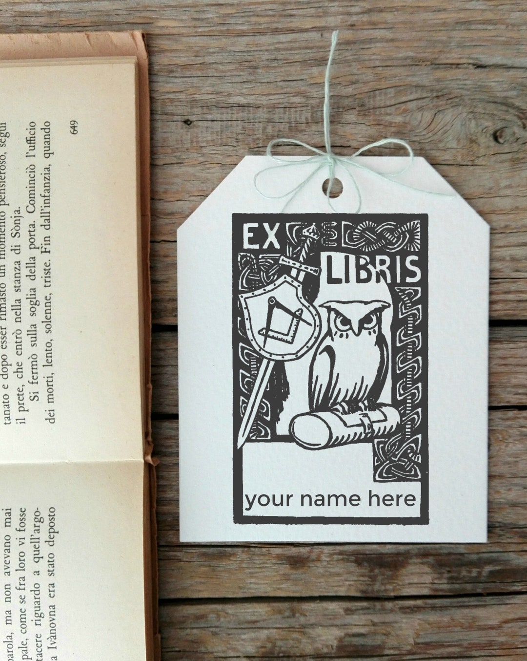 Owl Custom Ex Libris Stamp, Customizable Vintage Ex Libris Stmp ...