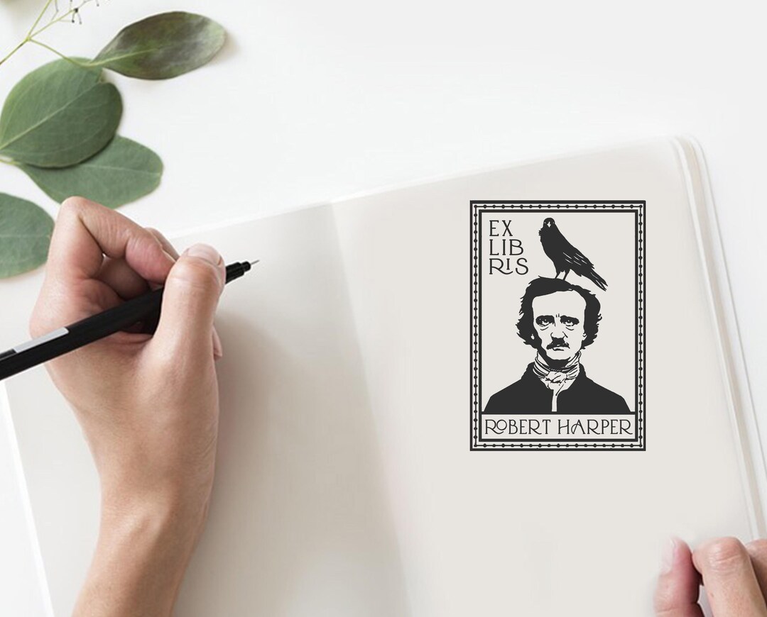 Edgard Allan Poe the Raven Ex Libris Stamp, Edgard Allan Poe Library ...