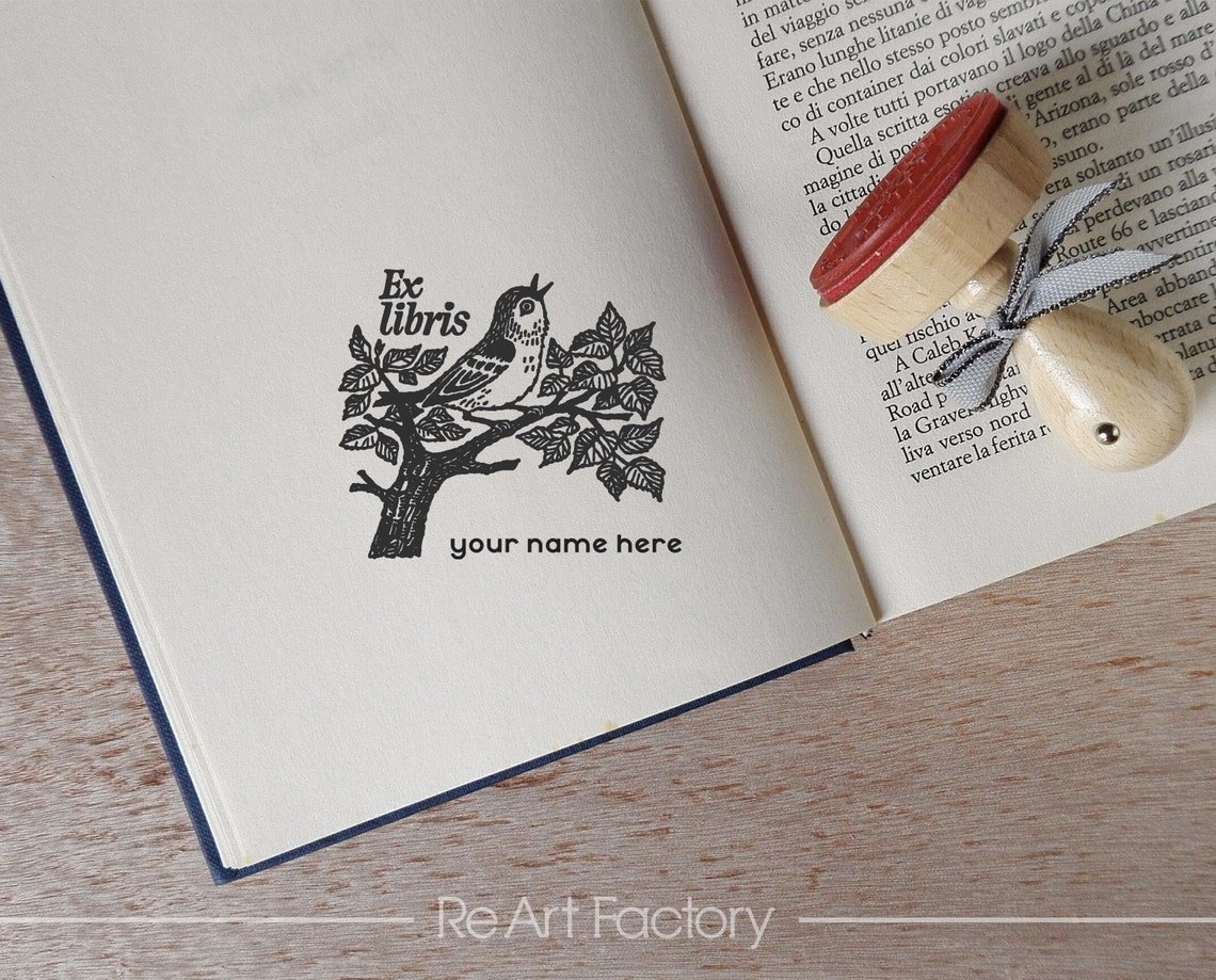 Custom Ex Libris Bird on the Tree Gift Stamp Bookplate | Etsy
