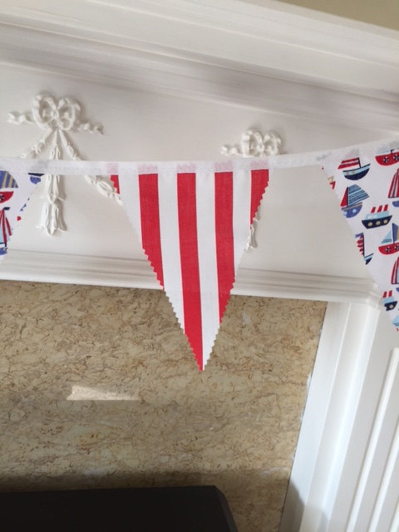 Seaside Nautical Stripe Retro Bunting With Boats Handmade Poly Cotton ...