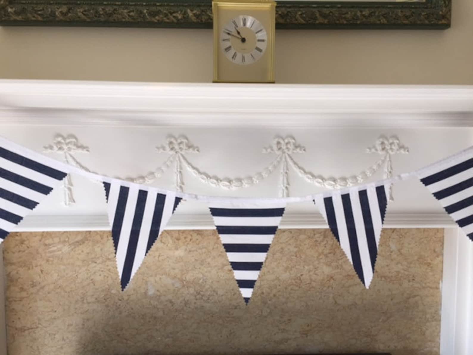 Handmade Nautical Stripe Navy Blue & White Seaside Bunting - Etsy UK
