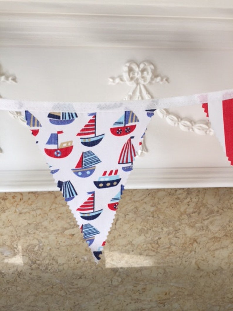 Seaside Nautical Stripe Retro Bunting With Boats Handmade Poly - Etsy